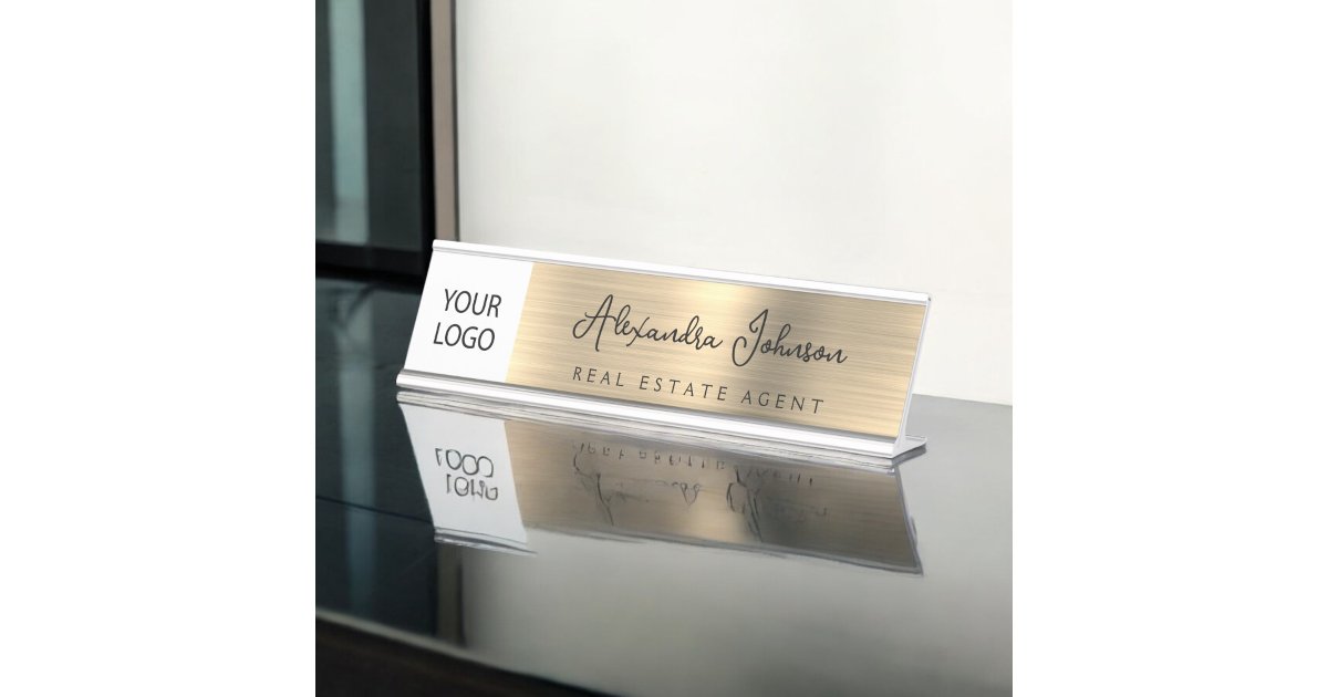 Custom Logo Executive Gold Professional Desk Name Plate | Zazzle