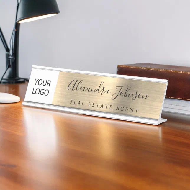 Custom Logo Executive Gold Professional Desk Name Plate | Zazzle