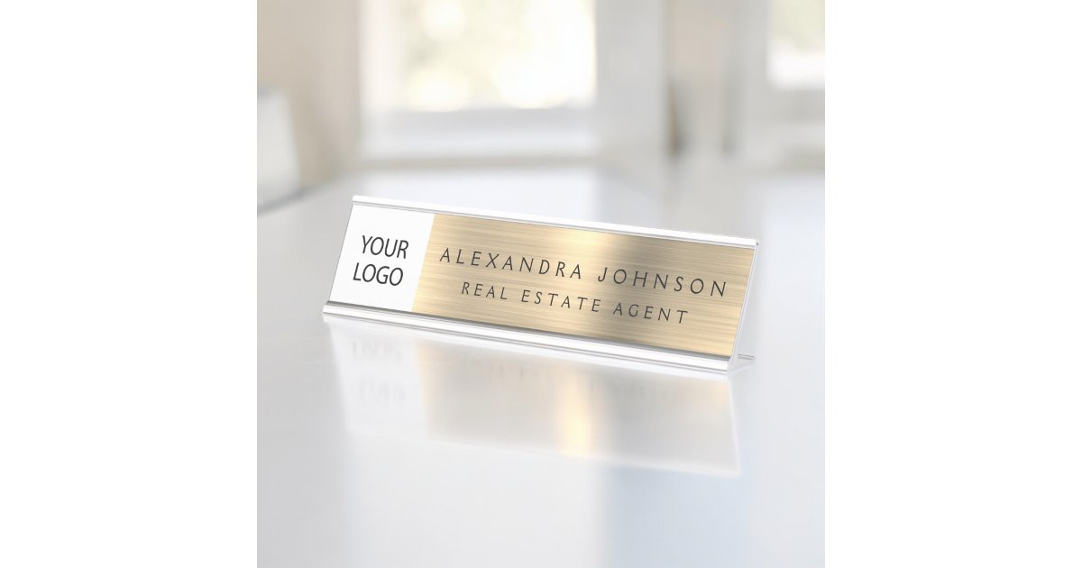 Custom Logo Executive Gold Professional Desk Name Plate | Zazzle