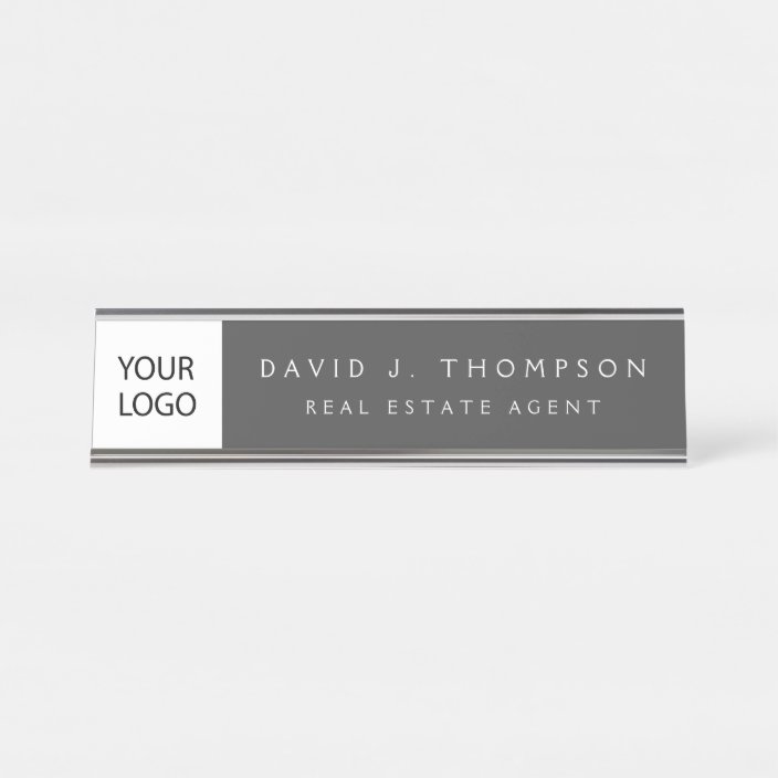 Custom Logo Executive Grey Professional Desk Name Plate | Zazzle.com