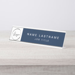 Custom Logo Executive Navy Blue Professional Desk Name Plate | Zazzle