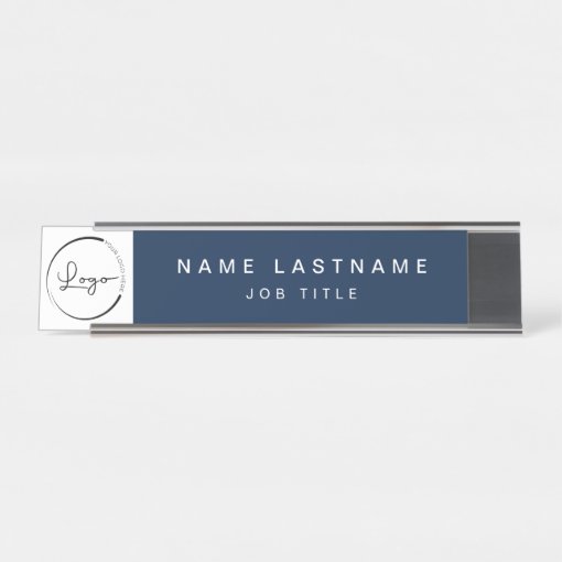 Custom Logo Executive Navy Blue Professional Desk Name Plate | Zazzle