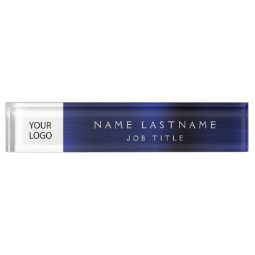 Custom Logo Executive Navy Blue Professional Desk Name Plate | Zazzle