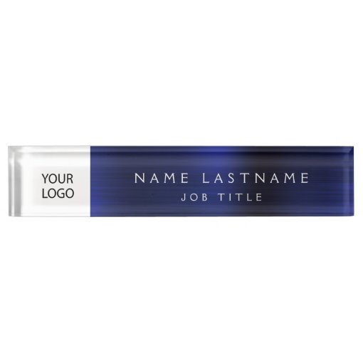 Custom Logo Executive Navy Blue Professional Desk Name Plate | Zazzle