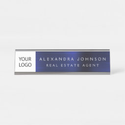 Custom Logo Executive Navy Blue Professional Desk Name Plate | Zazzle