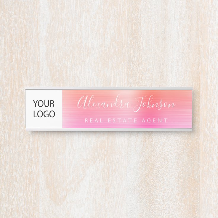 Custom Logo Executive Orange Pink Professional Door Sign | Zazzle