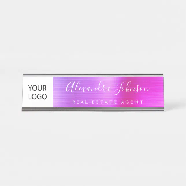 Custom Logo Executive Purple Pink Professional Desk Name Plate | Zazzle