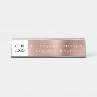 Custom Logo Executive Rose Gold Pink Professional Desk Name Plate | Zazzle