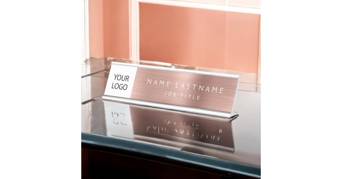 Custom Logo Executive Rose Gold Pink Professional Desk Name Plate | Zazzle