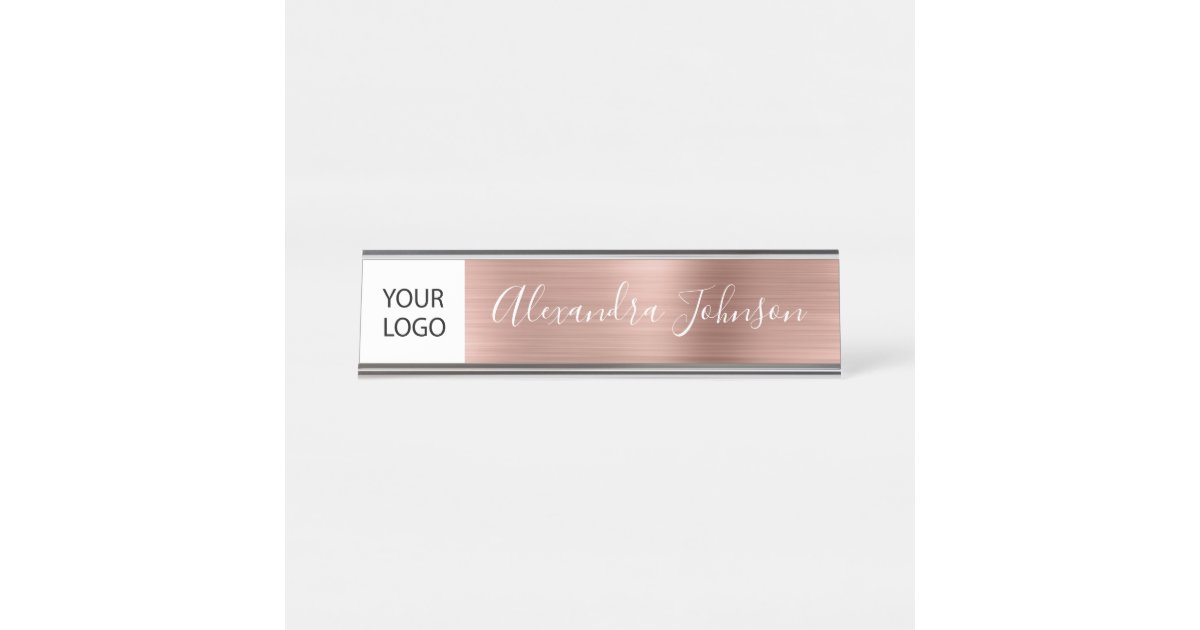 Custom Logo Executive Rose Gold Professional Desk Name Plate | Zazzle