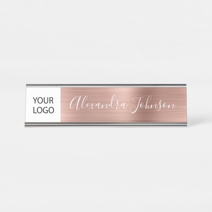 Custom Logo Executive Rose Gold Professional Desk Name Plate | Zazzle