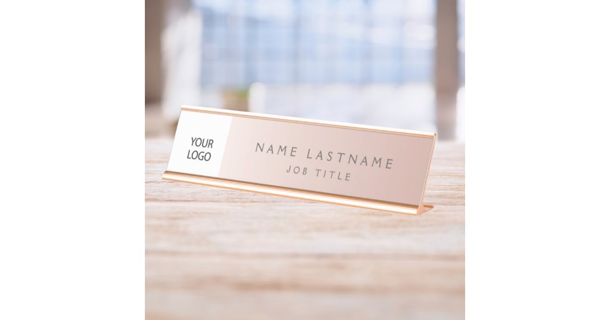 Custom Logo Executive Rose Gold Professional Desk Name Plate | Zazzle