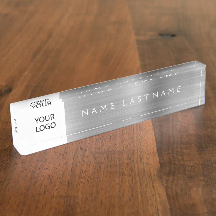 Custom Logo Executive Silver Professional Desk Name Plate | Zazzle