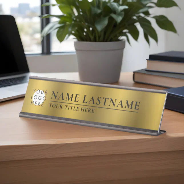 Custom Logo Faux Gold Classy Elegant Desk Name Plate | Zazzle