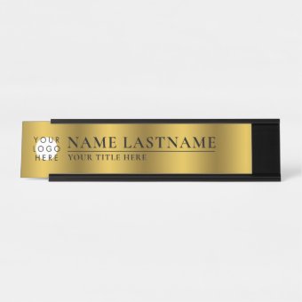 Custom Logo Faux Gold Classy Elegant Desk Name Plate | Zazzle