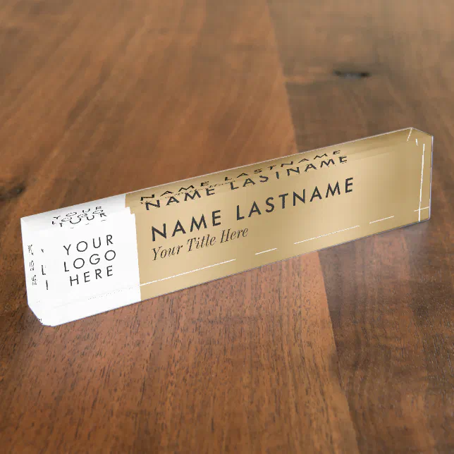 Custom Logo Faux Gold Minimalist Modern Desk Name Plate | Zazzle