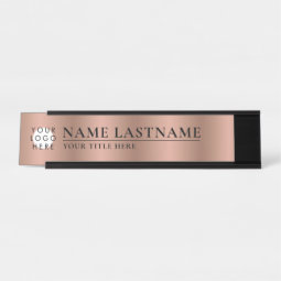 Custom Logo Faux Rose Gold Classy Elegant Desk Name Plate | Zazzle