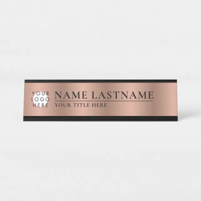 Custom Logo Faux Rose Gold Classy Elegant Desk Name Plate | Zazzle