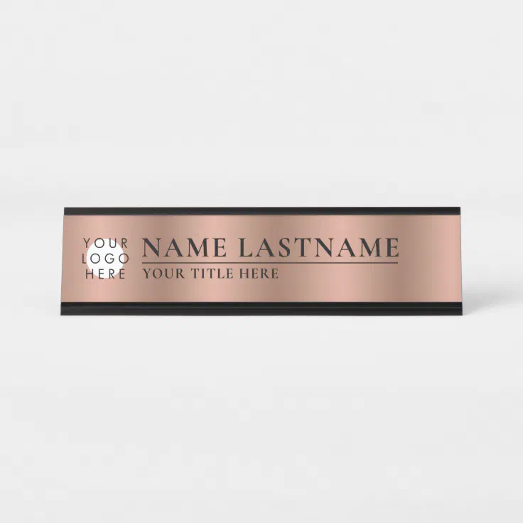 Custom Logo Faux Rose Gold Classy Elegant Desk Name Plate | Zazzle