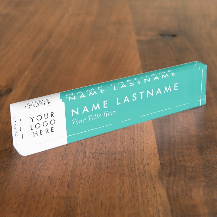 Custom Logo Fresh Turquoise Blue White Desk Name Plate | Zazzle.com