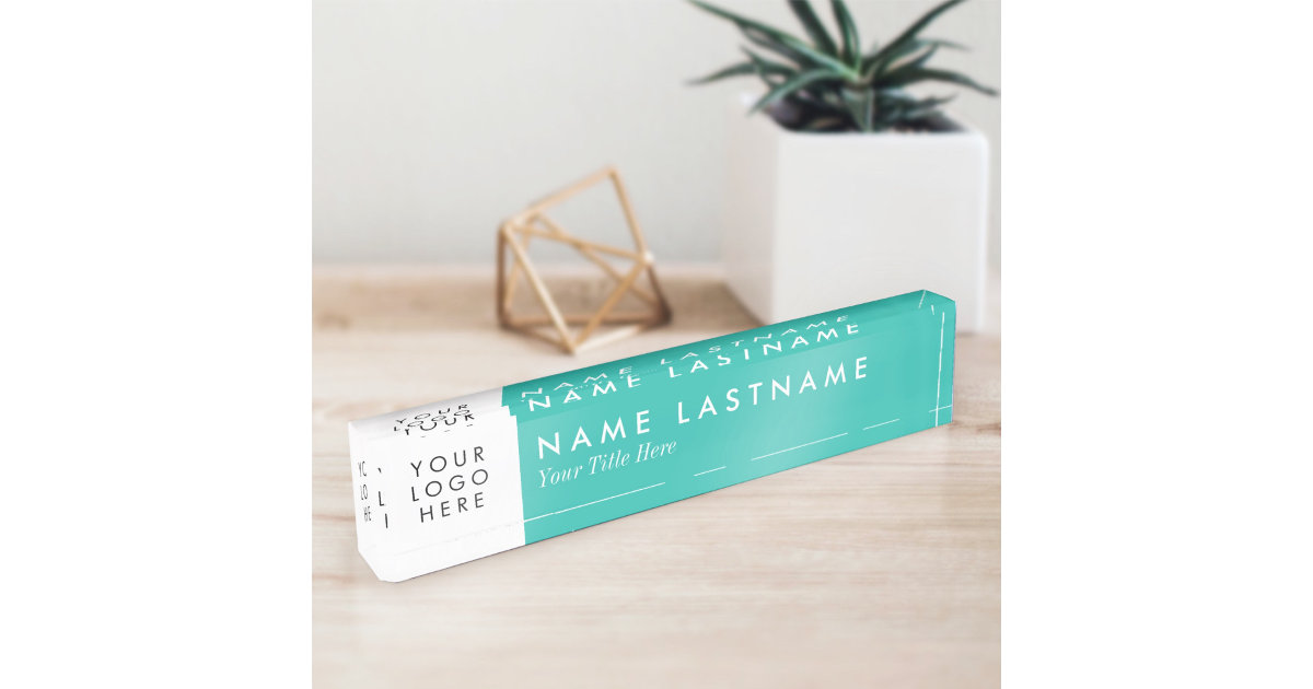 Custom Logo Fresh Turquoise Blue White Desk Name Plate | Zazzle