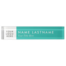 Custom Logo Fresh Turquoise Blue White Desk Name Plate | Zazzle