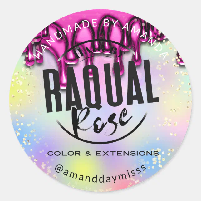 Custom Logo Gold Confetti Holographic Drips Classic Round Sticker | Zazzle