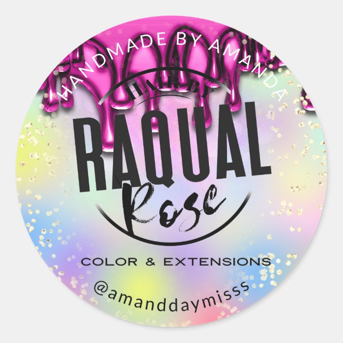 Custom Logo Gold Confetti Holographic Drips Classic Round Sticker ...