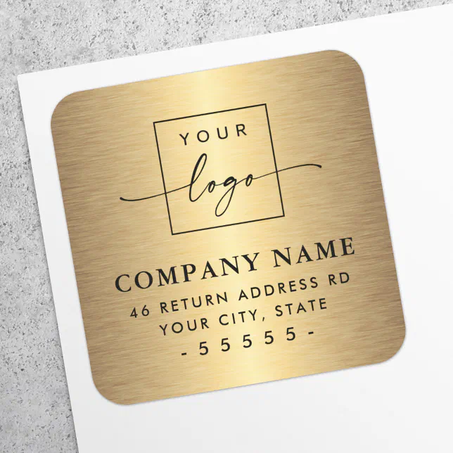 Custom logo golden color gradient return address square sticker | Zazzle