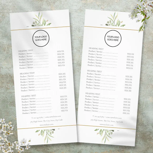 Custom Logo Greenery 2 Sided Service Menu | Zazzle
