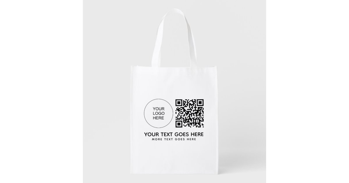 Custom Logo Here Barcode QR Code Front Side Print Grocery Bag | Zazzle