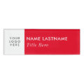 Custom Logo Here Bright Red Elegant White Title Name Tag | Zazzle