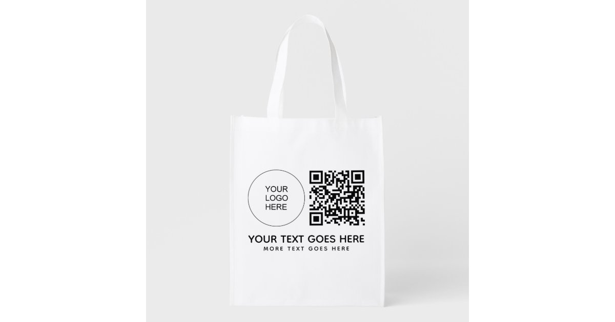 Custom Logo Here QR Code Barcode One Side Printed Grocery Bag | Zazzle