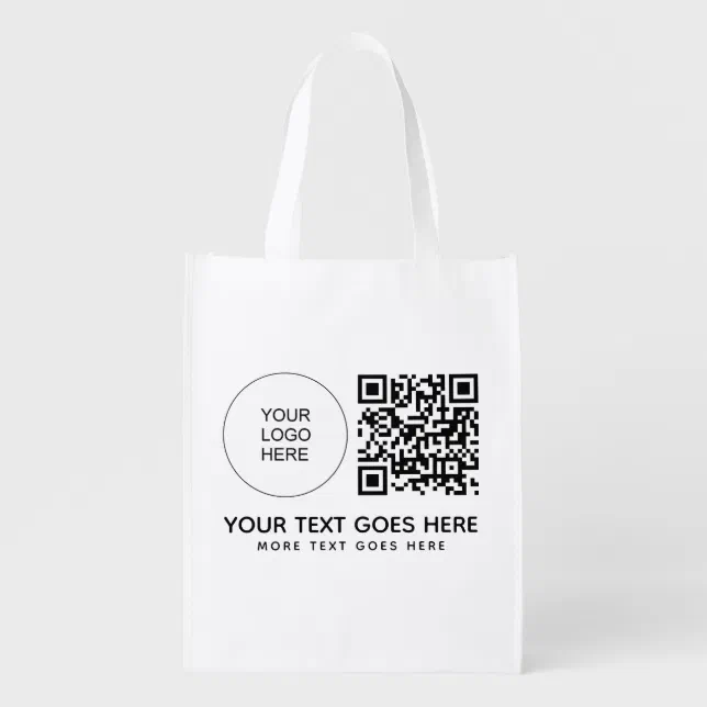 Custom Logo Here QR Code Barcode One Side Printed Grocery Bag | Zazzle