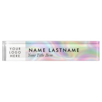 Custom Logo Holographic Pastel Colors Modern Light Desk Name Plate | Zazzle