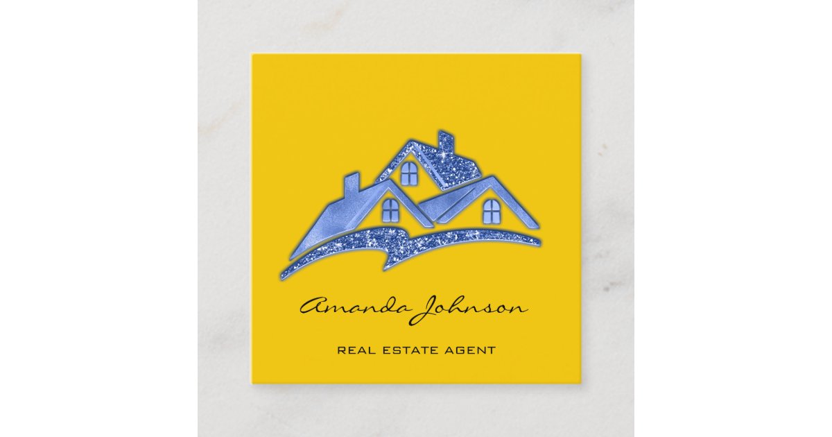 Custom Logo House Real Estate Agent Blue Yellow Square Business Card ...