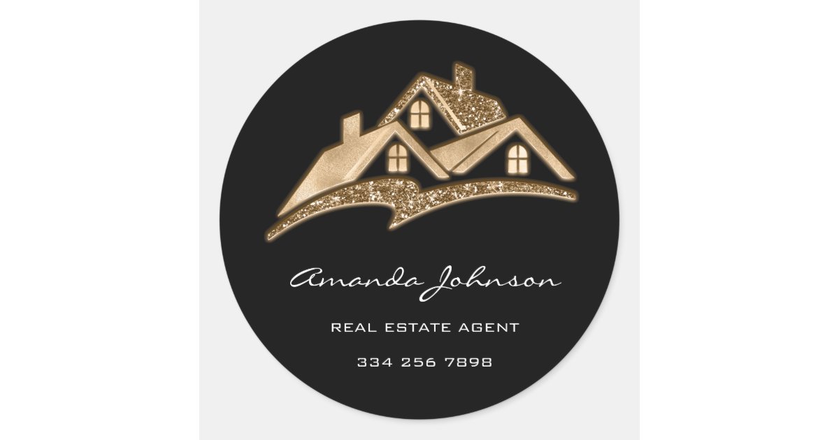 Custom Logo House Real Estate Agent Gold Black Squ Classic Round ...
