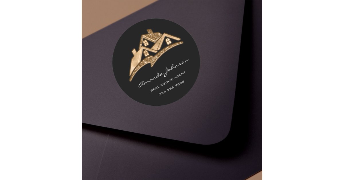 Custom Logo House Real Estate Agent Gold Black Squ Classic Round ...