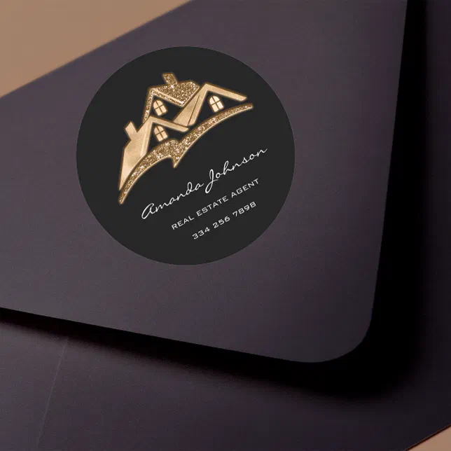 Custom Logo House Real Estate Agent Gold Black Squ Classic Round ...