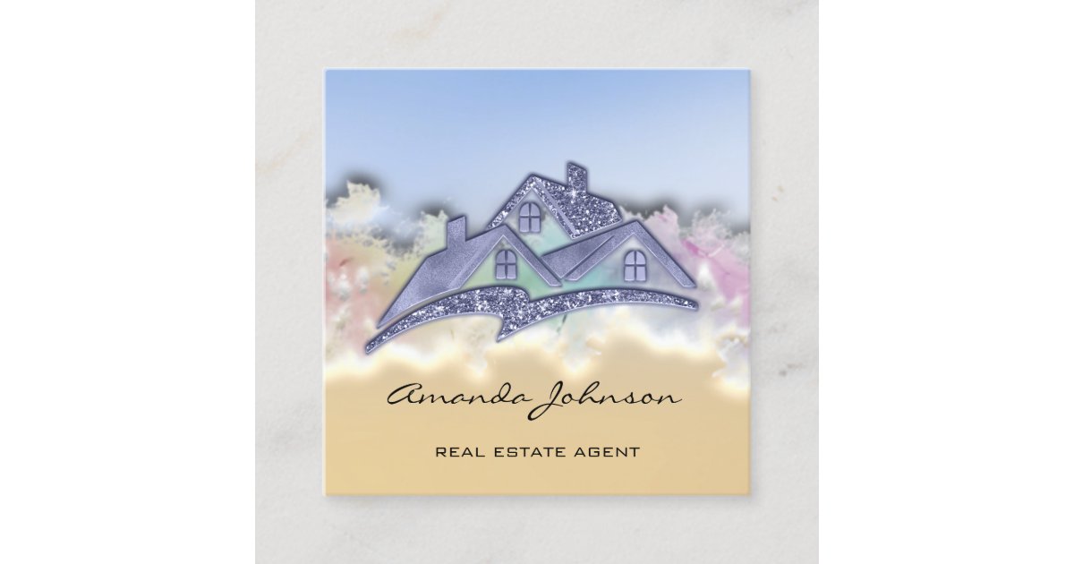 Custom Logo House Real Estate Agent Home Blue VIP Square Business Card ...