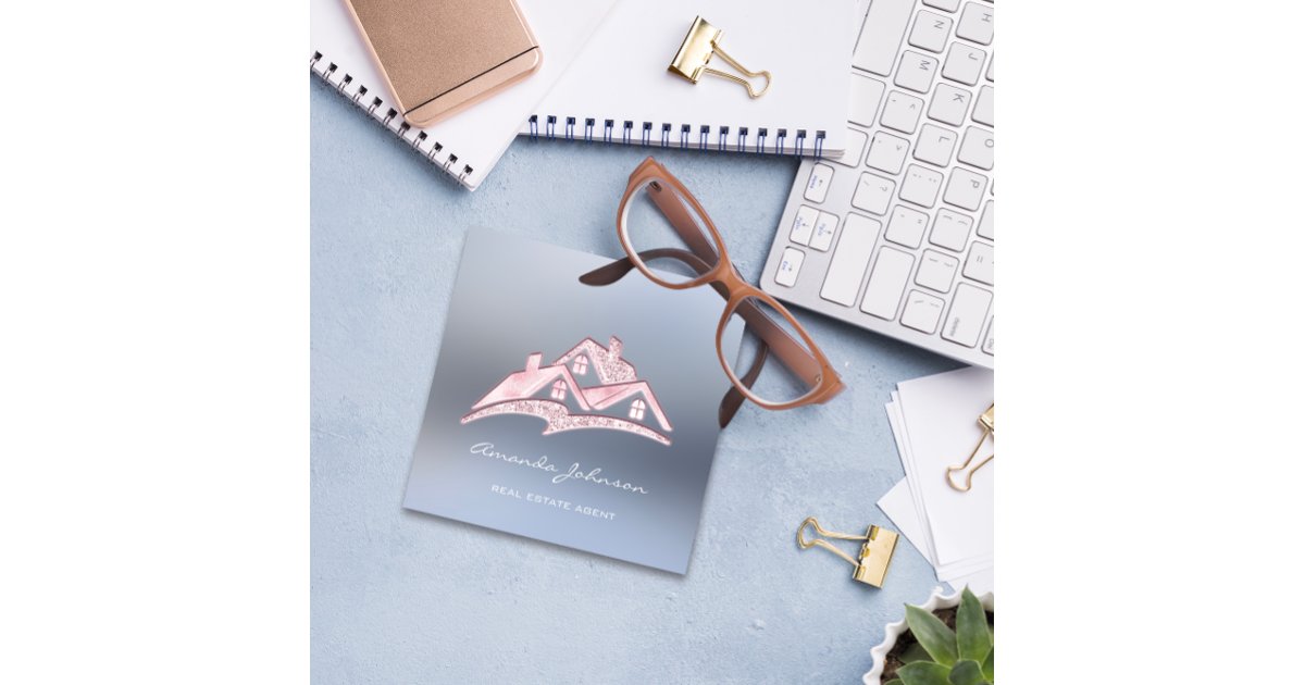 Custom Logo House Real Estate Agent Home Pink VIP Square Business Card ...
