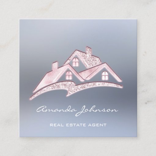 Custom Logo House Real Estate Agent Home Pink VIP Square Business Card ...