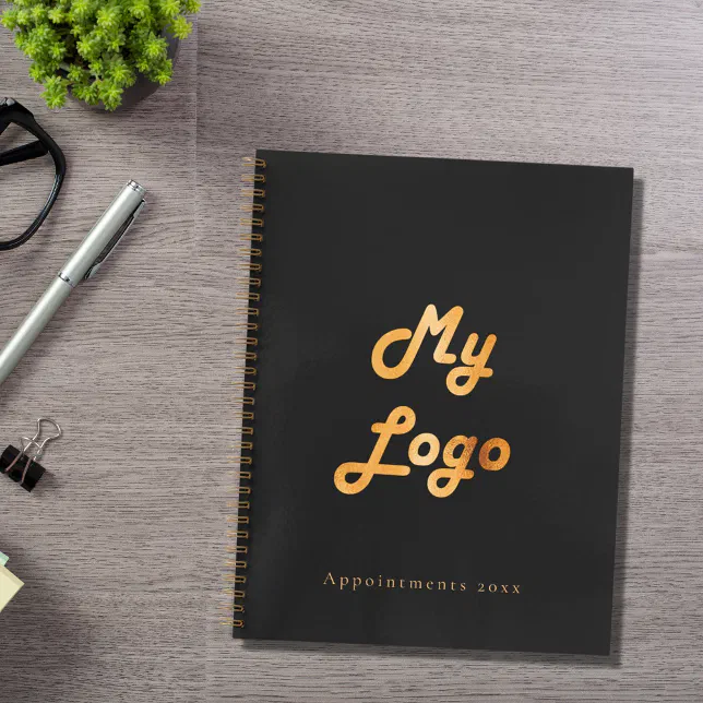 Custom logo image business black gold notebook | Zazzle