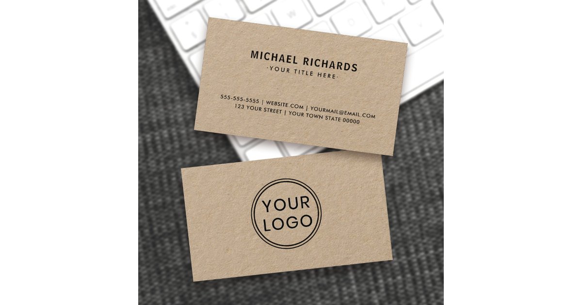 Custom logo Kraft paper business cards | Zazzle