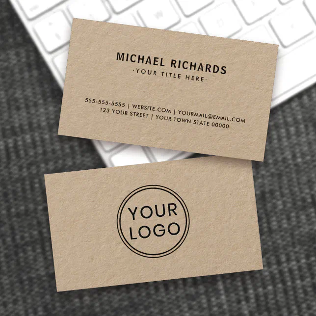 Custom logo Kraft paper business cards | Zazzle