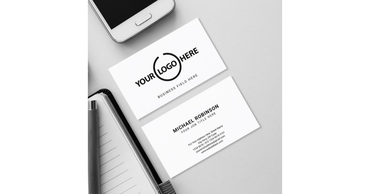Custom Logo Lengthwise Minimalist On White Business Card | Zazzle
