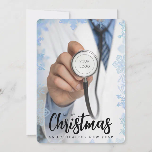 Custom Logo Merry Christmas Medical Stethoscope Holiday Card | Zazzle