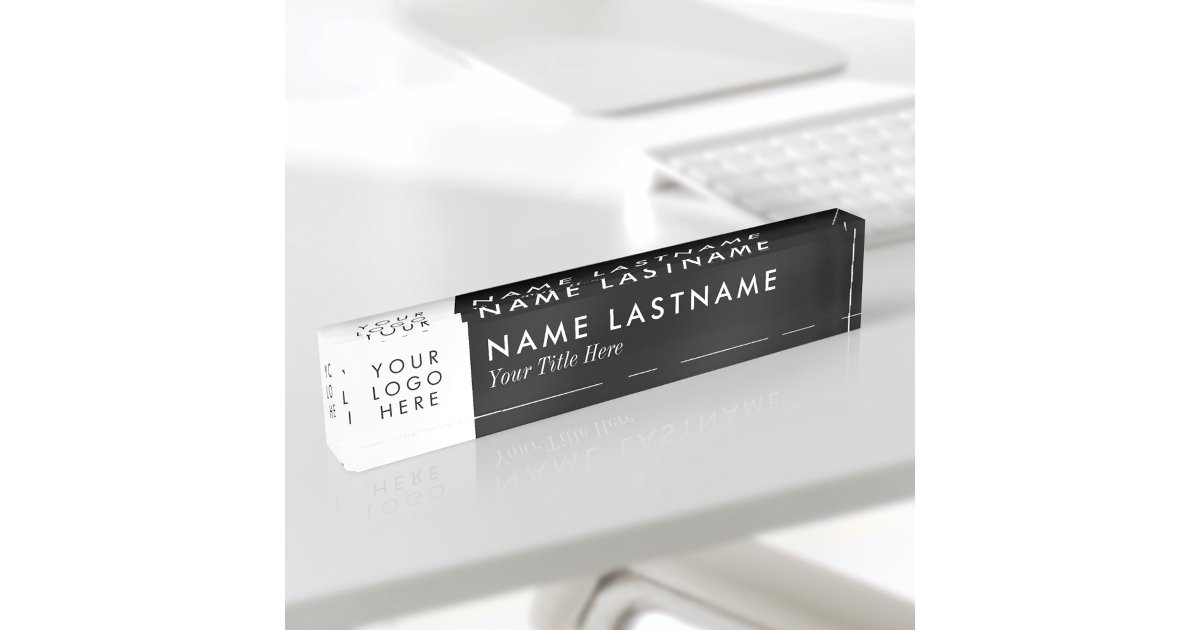 Custom Logo Minimalist Black White Sleek Simple Desk Name Plate | Zazzle