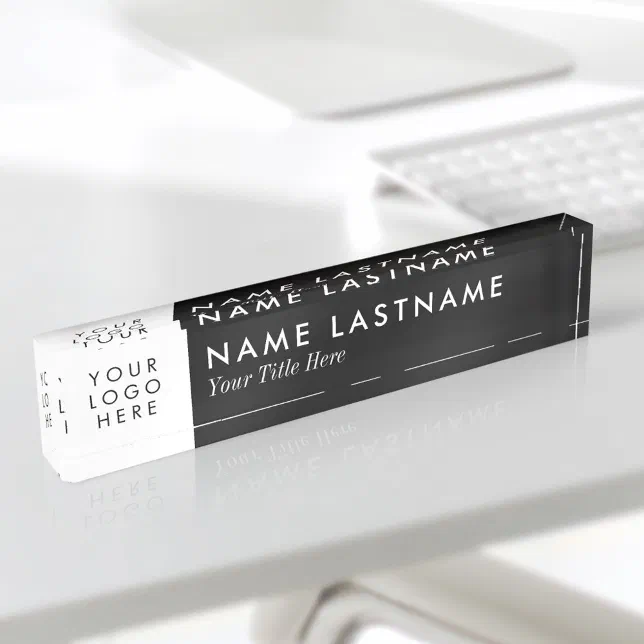 Custom Logo Minimalist Black White Sleek Simple Desk Name Plate | Zazzle