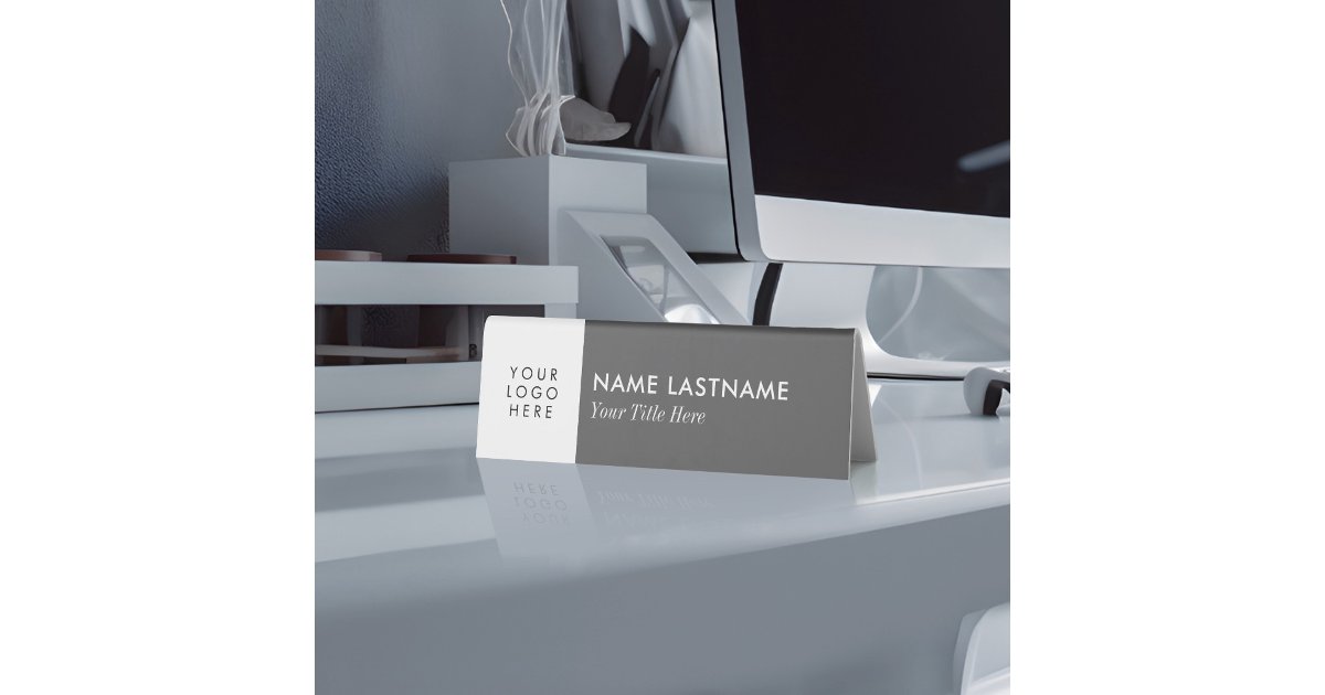 Custom Logo Minimalist Simple Grey White Name Table Tent | Zazzle